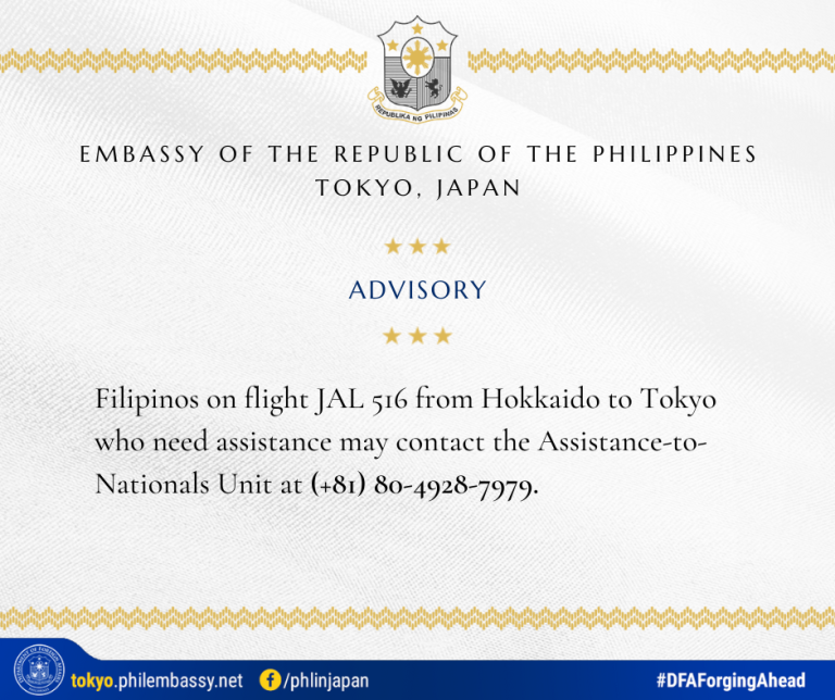 ADVISORY: Filipinos on flight JAL 516 who need assistance | Philippine ...