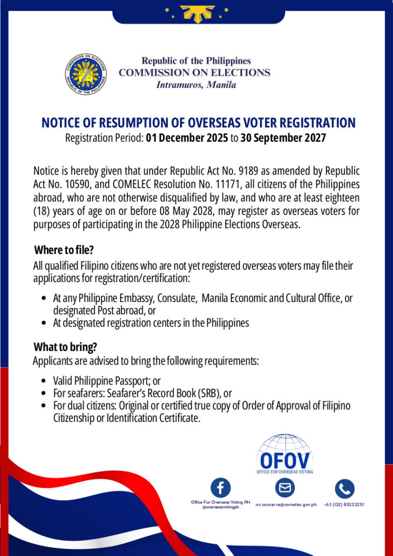 Notice of Resumption of Overseas Voter Registration from 01 December ...